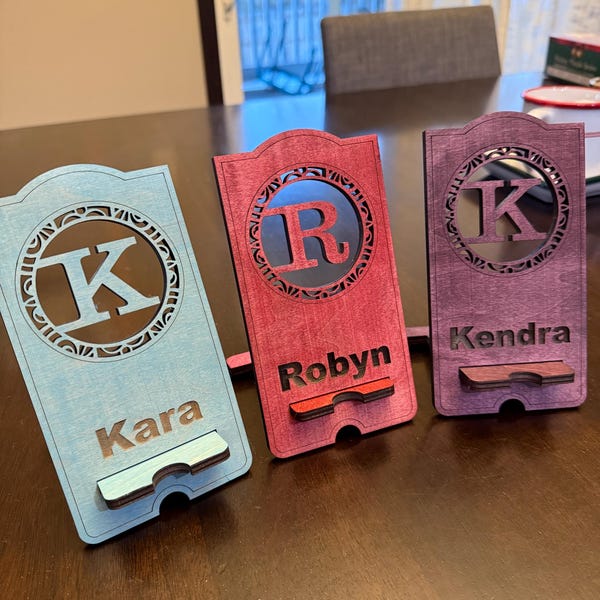 Personalized Monogram Wood Cell Phone Stand- Custom With Name and ...