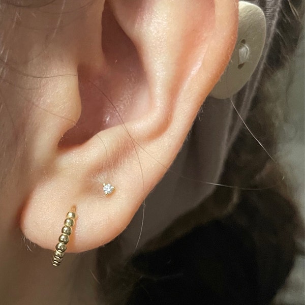 14k Gold Diamond Studs / 3 Prong Mini Diamond Studs / 14k Tiny Diamond ...