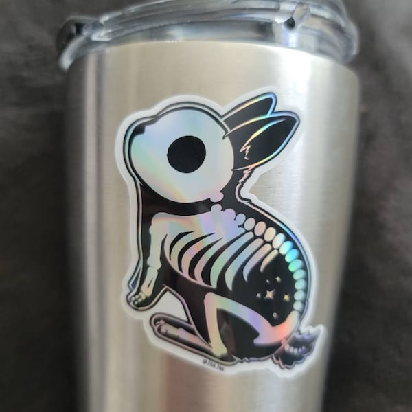 Running Skelebun Holographic Rabbit Vinyl Sticker | A Spooky Halloween ...