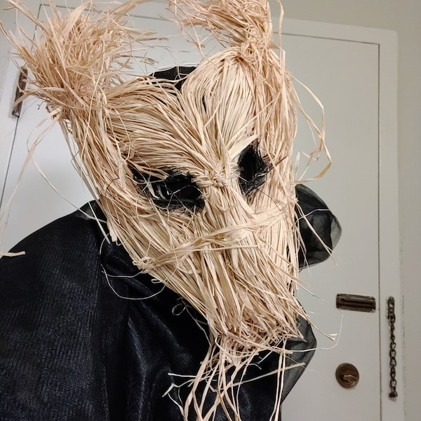 Scary Weird Mask, Creepy Adult Halloween Costume, Raffia, Straw, Wicker ...