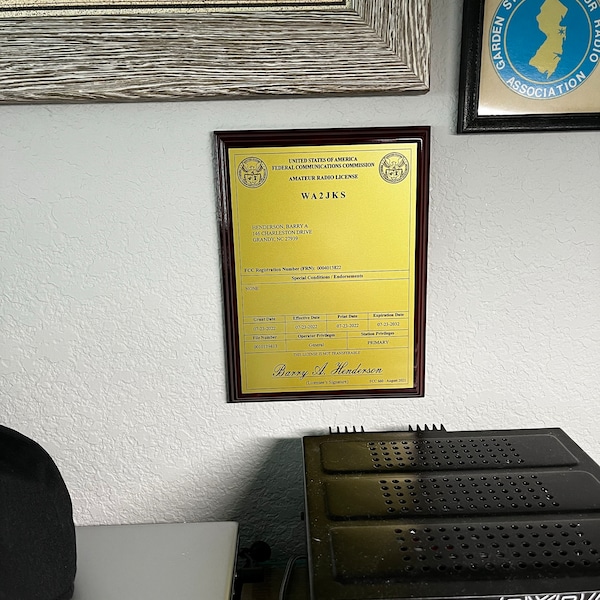 Amateur Radio License Plaque - Gold & Black on Mahogany - FCC Ham ...