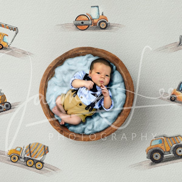 Digital Backdrop Background Newborn Baby Girl or Boy Construction ...