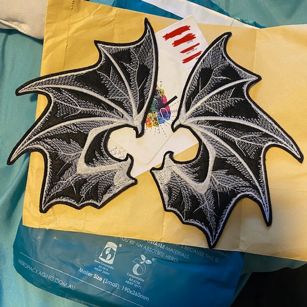 GLOW in the DARK Bat Wings Iron on Patches | Embroidered Patch | Patch ...