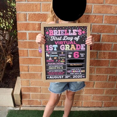 First Day of School Sign Girl First Day of School Chalkboard Printable ...