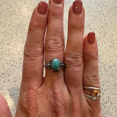 Rectangular Shape Turquoise Ring // 925 Sterling Silver With Genuine ...