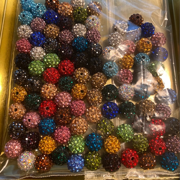 100 Pcs Mixed Color Disco Ball Beads ,polymer Clay Rhinestone Beads ...