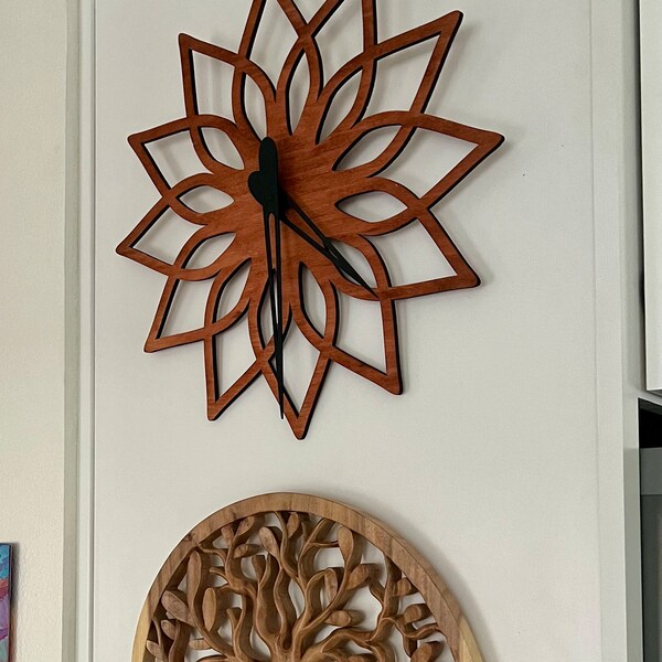 Mandala Wall Clock, Handmade Wooden Clock Wall, Clock Unique, Wooden Handmade Clocks, Large Wall ...
