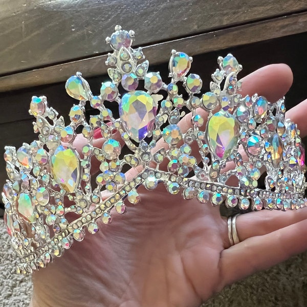 Multi Color 2.5" Queen Crown Silver With A/B Crystals- Quince Crown ...