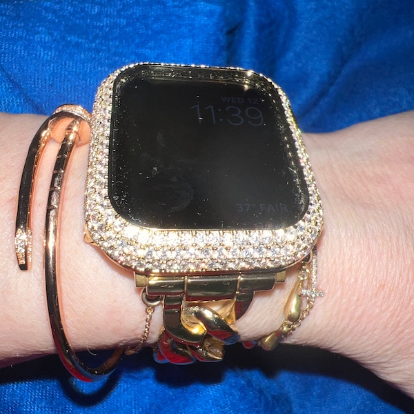 Custom Gold Apple Watch Case Lab Diamond Bezel 38-49mm Ultra Apple ...
