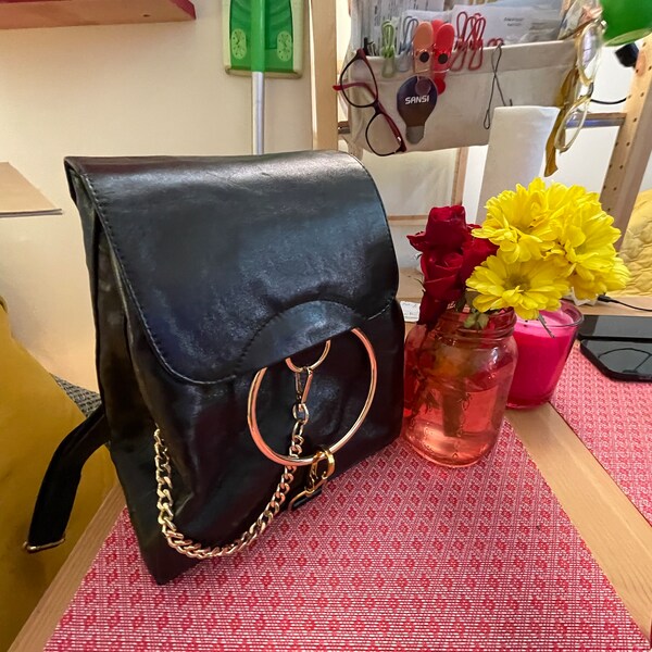 Black Backpack Woman Backpack Small Backpack Leather Backpack Handmade ...