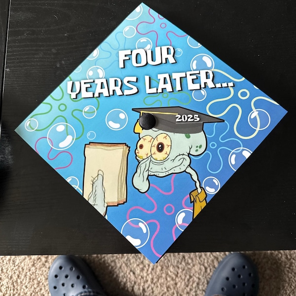 Custom Grad Cap Topper Four Years Later Funny Cartoon Graduation - Etsy