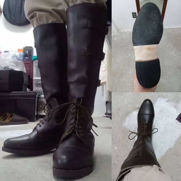 Personalised Handmade Brown Leather Single Buckle US Boot With Rubber ...