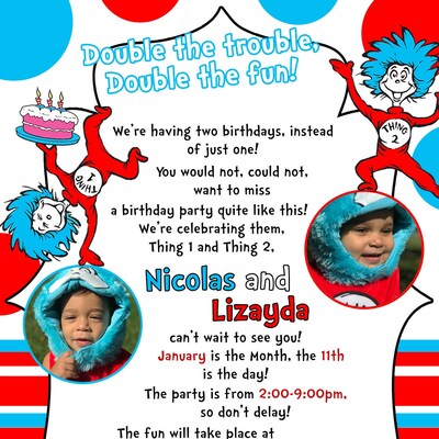 Thing 1 and Thing 2 Digital Birthday Invite - Etsy