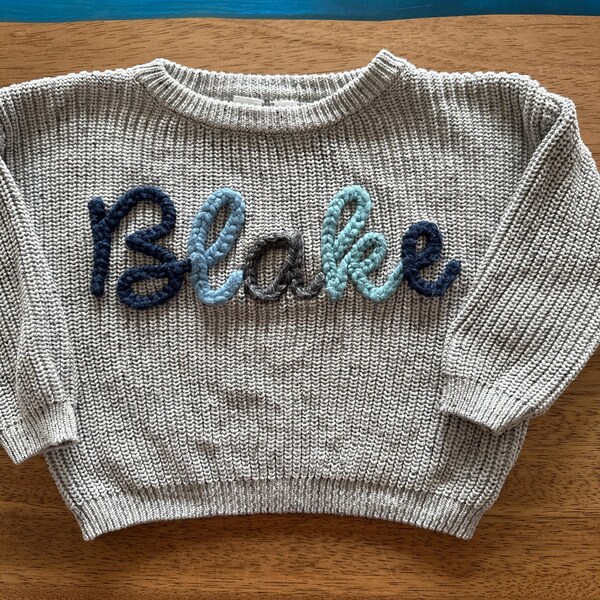 Custom Hand Embroidered Baby Name Sweater: Toddler Name Knit ...