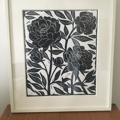 Clover & Bee Flower Block Print Linocut Art - Etsy