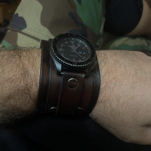 Genuine Leather Watchband First Class Handmade Leather Cuff Watch Band ...