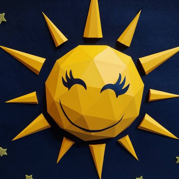 Sun Papercraft 3D DIY Low Poly Paper Crafts Origami Wall Decor Template ...