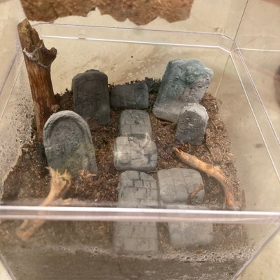 Tiny Mini Cemetery Headstone Tombstone Concrete Potted Plant Terrarium ...