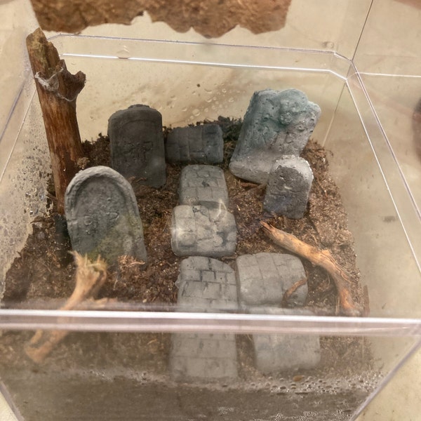 Tiny Mini Cemetery Headstone Tombstone Concrete Potted Plant Terrarium ...