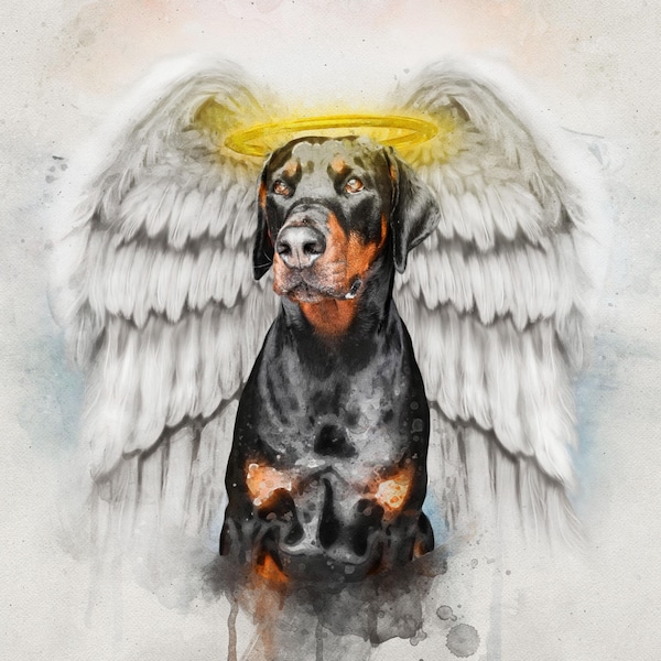 Pet Loss Memorial Portrait With Angel Wings and Halo,deceased Pet, Dog ...