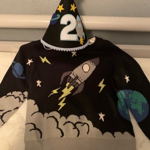 Boys Space Party Birthday Hat Rocket Birthday Hat First Trip Around Sun ...