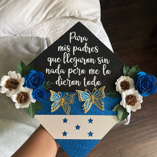 Custom Dominican Republic Graduation Cap Topper Flag Floral Bling ...