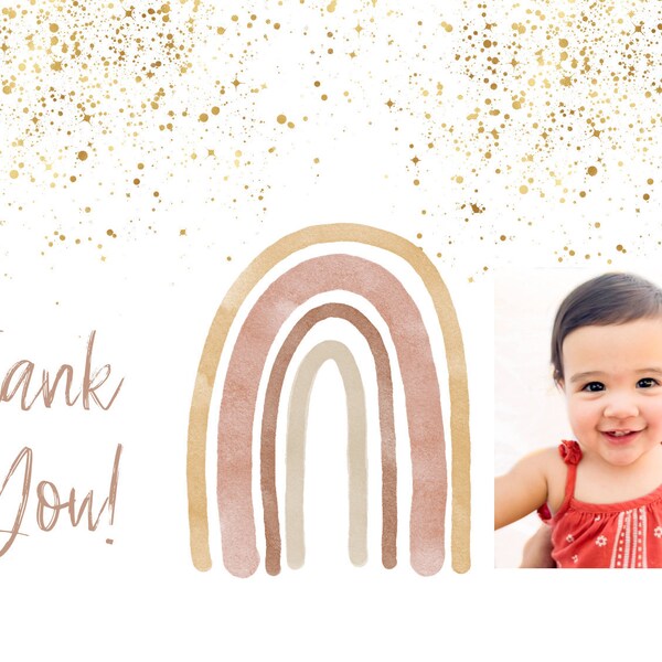 Boho Rainbow Thank You Card. Rainbow Birthday Party. Modern Rainbow ...