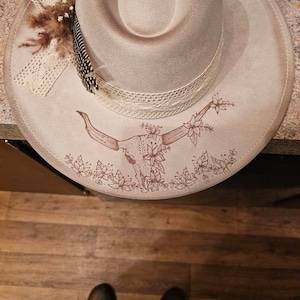 Tyler Childers Custom Hand Burned Wide Brim Fedora Hat Floral, Flowers, Card, Stitched, Concert ...