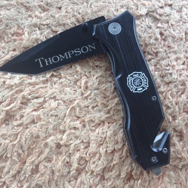 Personalized Black Firefighter Rescue Knife - Customized Maltese Cross ...