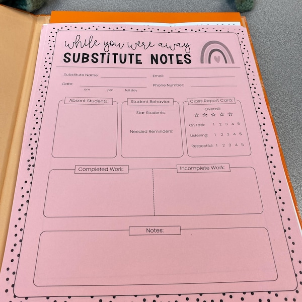 Substitute Teacher Note Template Editable, While You Were Away ...
