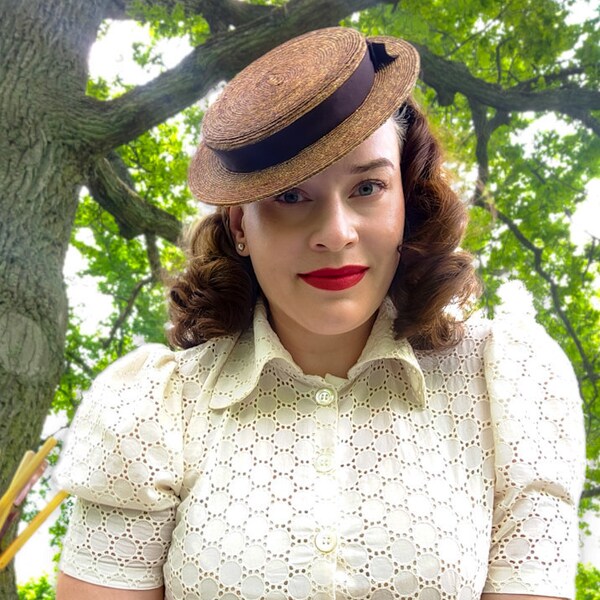 Rustic Straw Cloche ''MONA LISA'' Hat With Wide Roll Brim - Cottagecore ...