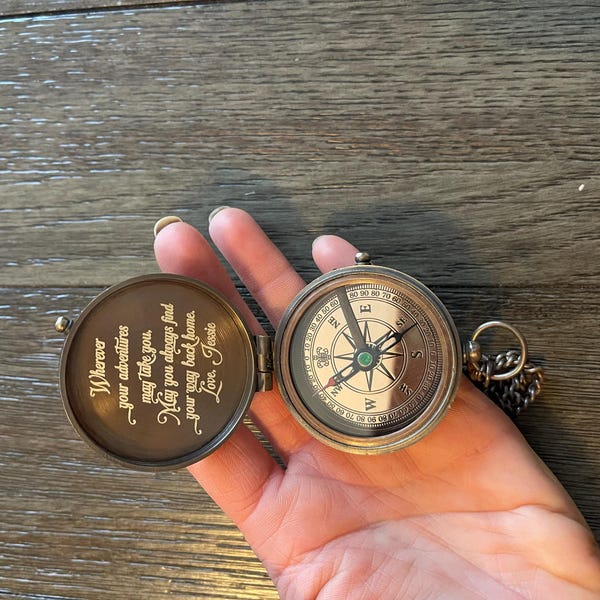 Your Handwritten Engraved Compass, Couple Anniversary Gift ...