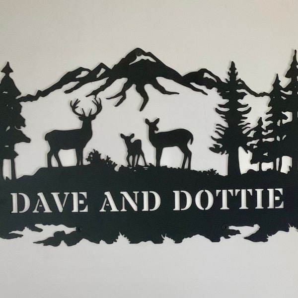 Deer Family Outdoor Scene - Monogram Metal Sign - Etsy