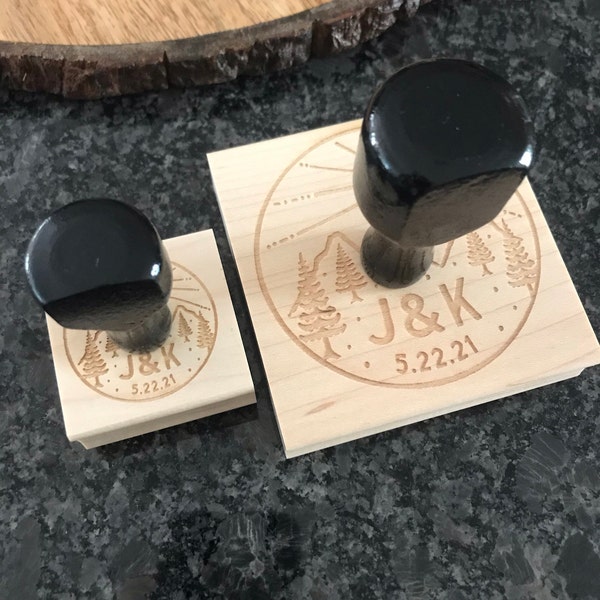 Mountain Monogram Stamp - Mountain Wedding Stamp - Rustic Mountain ...