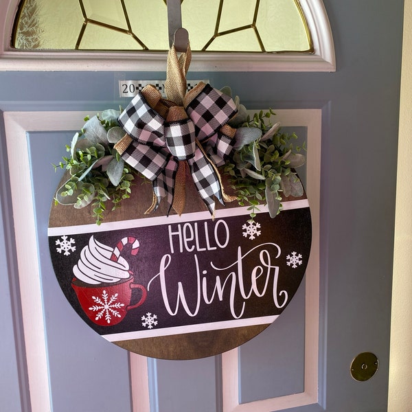Winter Front Door Decor | Hello Winter | Snowflake | Winter Door Hanger ...