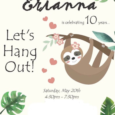 Sloth Birthday Party Invitation Template Sloth Party Sloth Invites ...