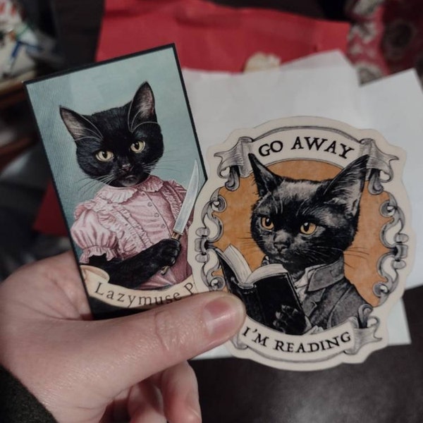 Reading Cat Sticker, Kindle Sticker, Book Cat Sticker, Black Cat ...