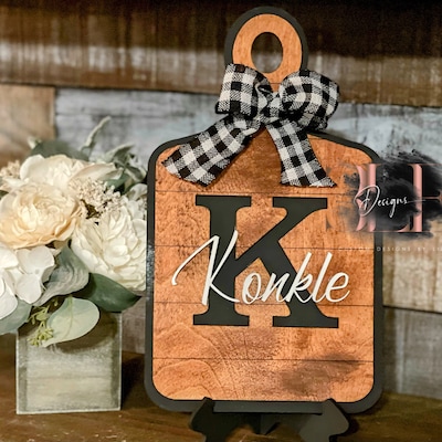 Cutting Board Initial Sign File SVG, Monogram Glowforge, Tiered Tray ...