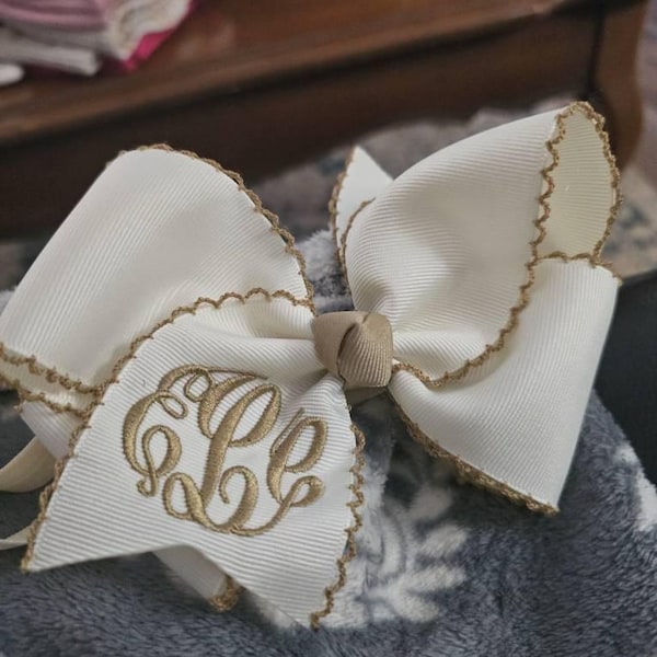 Monogrammed Rose Hair Bow - Custom Bow With Initials - Bow With ...