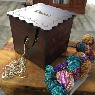 UNIQUE YARN BOX bowl Hand Crafted Needle Sizer, Ruler, Smooth Hook to ...