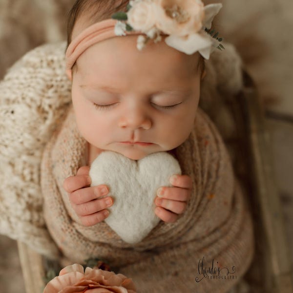 Cream Felt Heart, Newborn Wool Heart, Knitted Heart, Wool Hearts ...