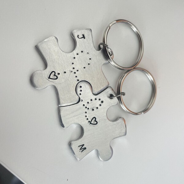Puzzle Piece Keychains, Couple Keychains, Connected by Heart ...