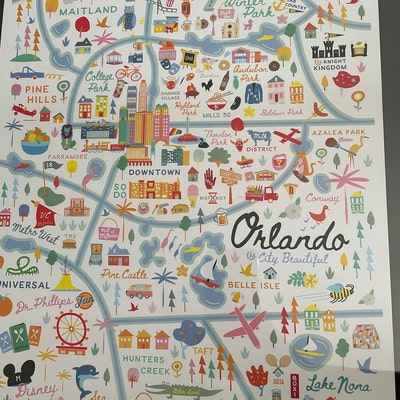 ORLANDO FL Map Art Wall Decor City Map Orlando Florida Art Print Poster ...