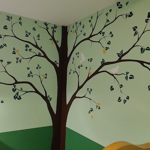 White Tree Wall Decal Huge Corner Tree With Leaves and Birds | Etsy