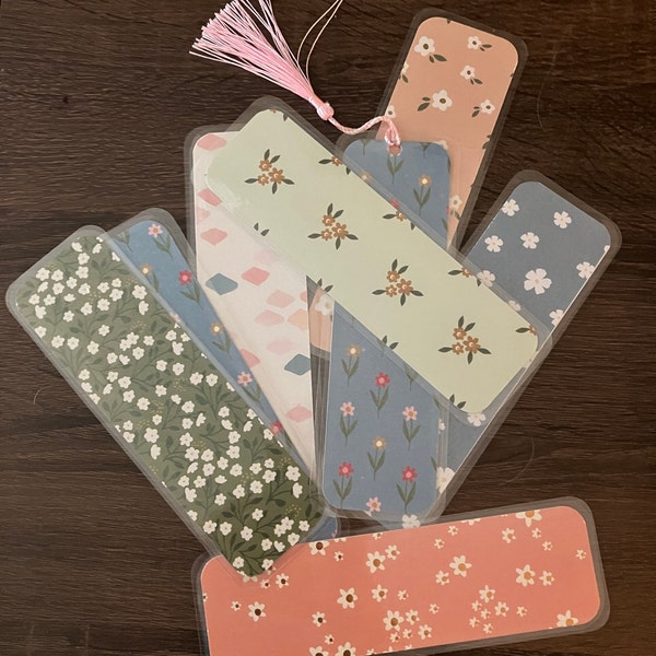 Laminated Bookmarks- Double-sided Floral Designs in Green, Blue, and ...