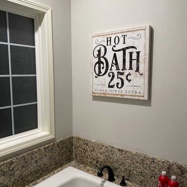 Bathroom Sign Hot Bath 25 Cents Modern Farmhouse Wall Decor Custom Bath ...