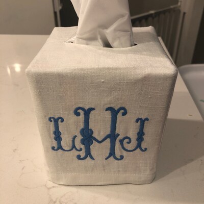 Linen Tissue Box Cover With Monogram - Etsy