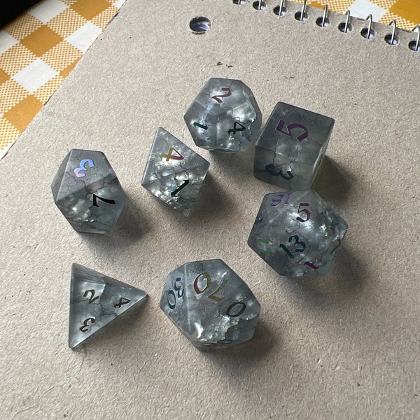 Black Inked Lightning Glass Cracked Glass (and Box) Polyhedral Dice DND ...