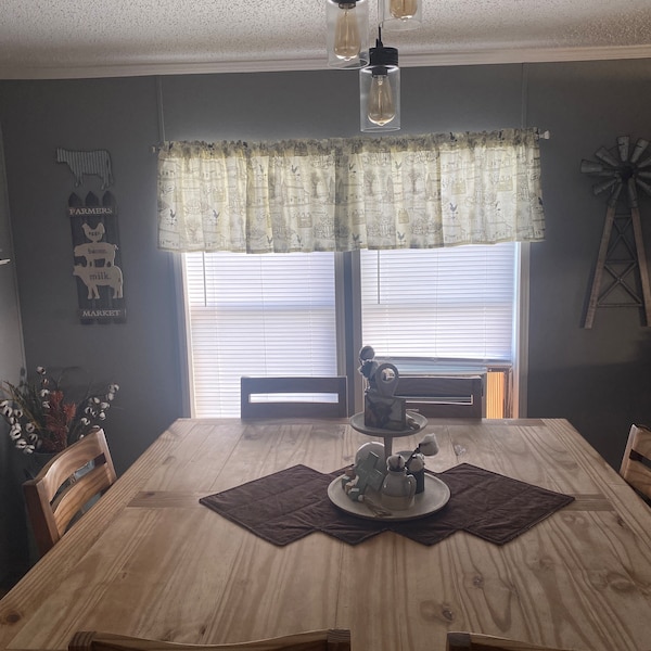 Farmhouse Rooster Barn Window Treatment Panels Kitchen Curtain Vintage ...