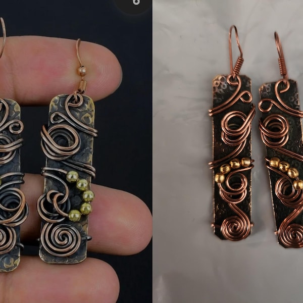 Artisan Copper Earrings, Boho Earrings, Drop Earrings, Hammered Copper ...